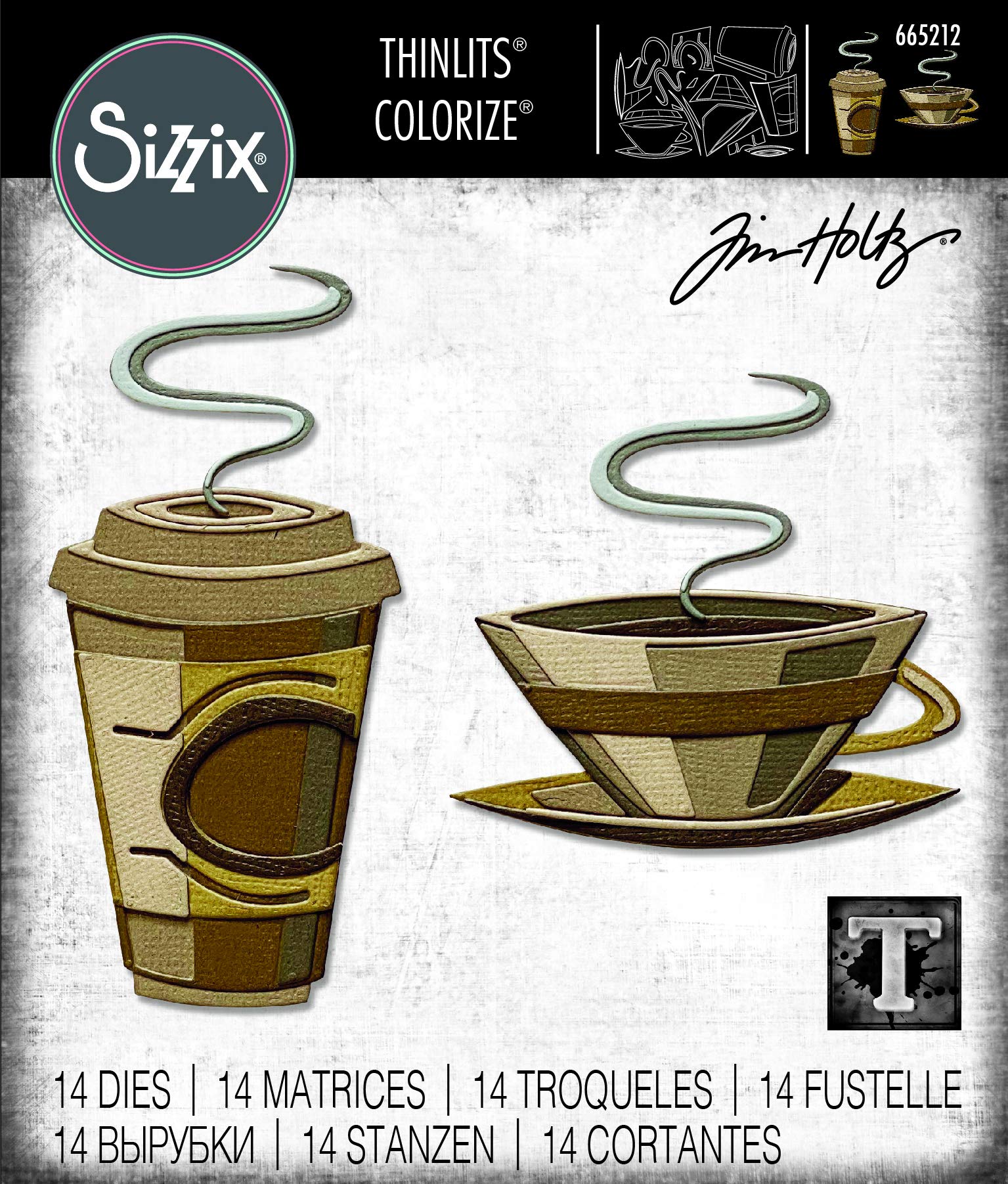 Sizzix Thinlits Die 665212 Cafe Colorize by Tim Holtz 14 Pack, Multicolor