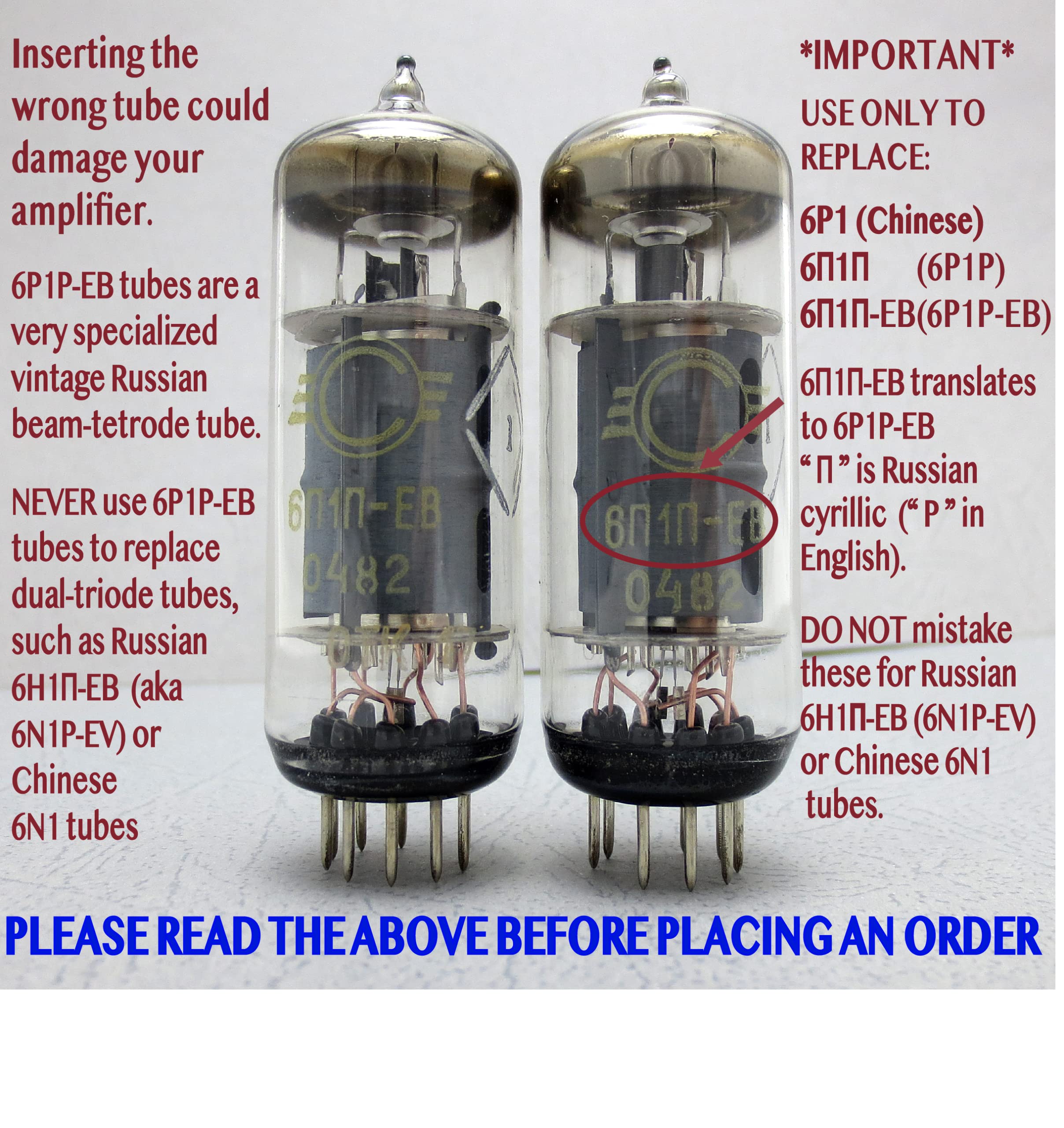 Riverstone Audio - 6P1P-EB Tested AND Matched Pair (2 tubes) - Vintage Vacuum Tubes - Amplitrex Tested - Replacement for 9-PIN 6P1 / 6P1P Tubes - Platinum Grade Pair - (2 tubes) 6P1P-EB