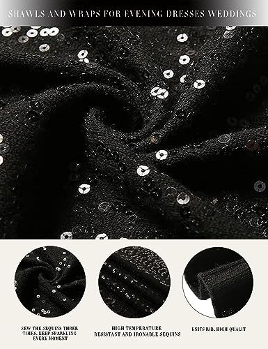 ZOOSPOWER Shawls and Wraps for Evening Dresses, Sequin Ironable Pashmina Shrug for Party