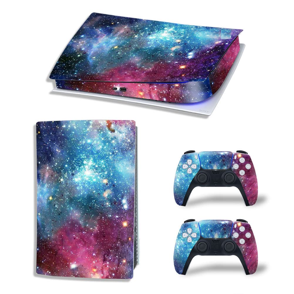 UUShop Skin Sticker Decal Cover for PS5 Digital Edition Console and Controllers Galaxy Sky