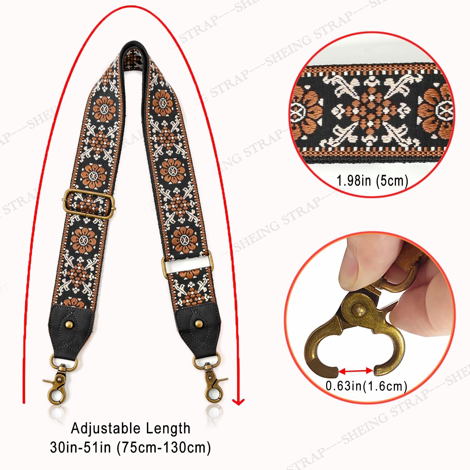 Purse Straps Replacement Crossbody Handbag Adjustable Jacquard Embroidery Wide Guitar Strap-13