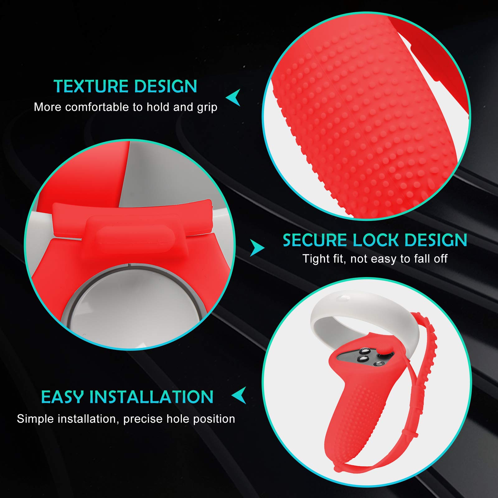 VR Headset Accessories for Oculus Quest 2, Touch Controller Grip Cover & VR Silicone face Cover & Protective Lens Cover Sweatproof Anti Collision Designed by X-Super Home (Red)