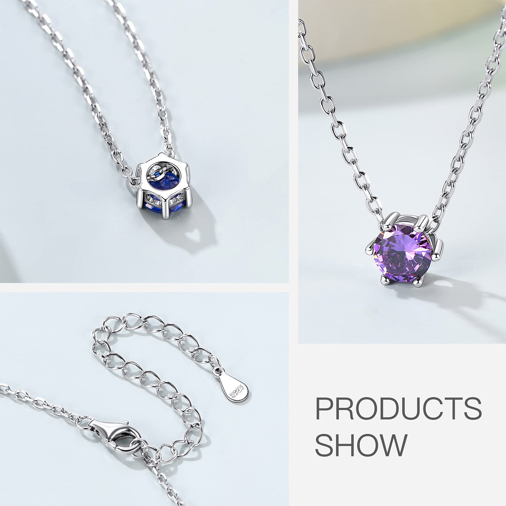 Suplight March Birthstone Necklace 925 Sterling Silver Aquamarine Bule Necklace for Women