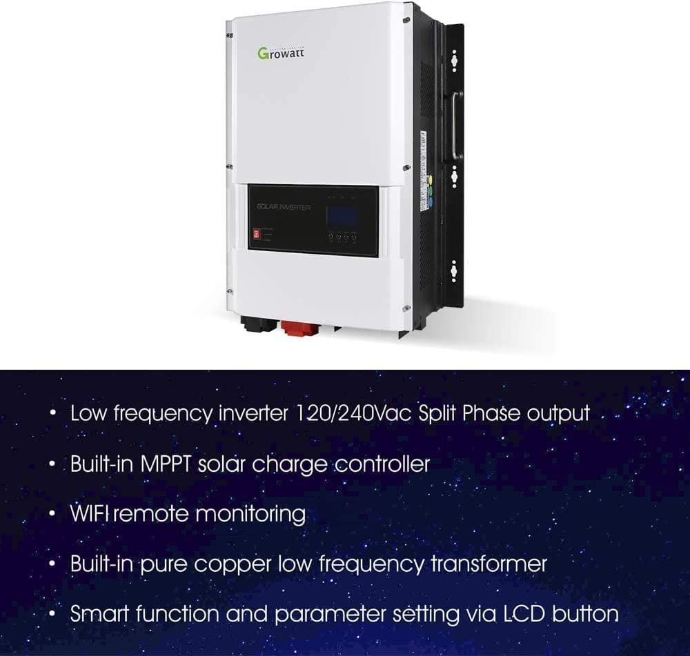 vinmax Solar Inverter 48V 6KW 120/240V Upgrade Growatt Split Phase Output Grid Built-in 80A MPPT Charge Controller with Module(3-5 Days Delivery)