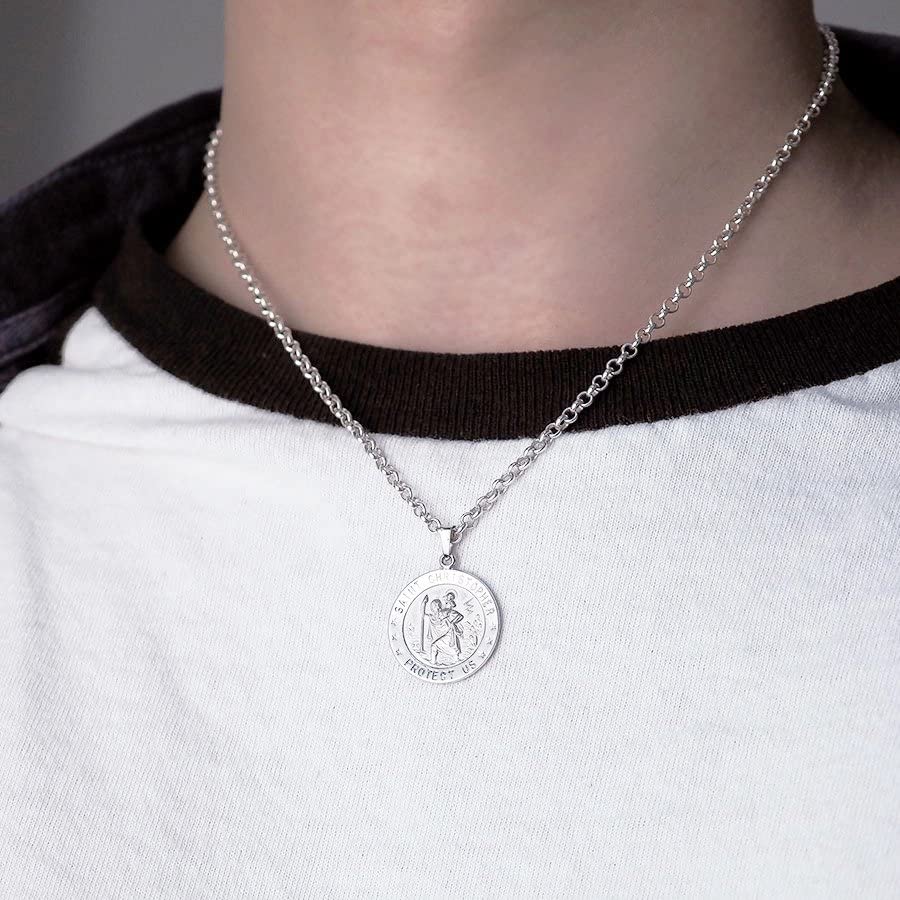 PicturesOnGold.com Saint Christopher Religious Medal - Solid Sterling Silver, 3/4 Inch Size of a Nickel