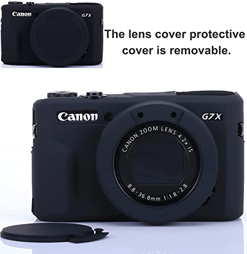 Yisau Case for G7X Mark II G7X Removable Lens Cover, Silicone Cover Rubber Soft Camera Case for Canon PowerShot G7X II G7X (Glamour Black)