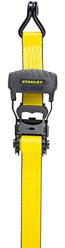 STANLEY S1007 Black/Yellow 1.5" x 16' Ratchet Tie Down Straps - 1,100 lb Safe Working Load / 3,300 lb Break Strength, 2 Pack