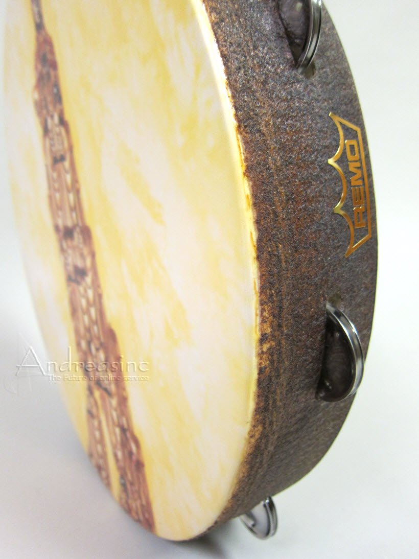Remo Tambourine, Alessandra Belloni, 16" Dia, 9 Prs Jingles x 1 Row, 'The Black Madonna Of Monserrat' Graphic