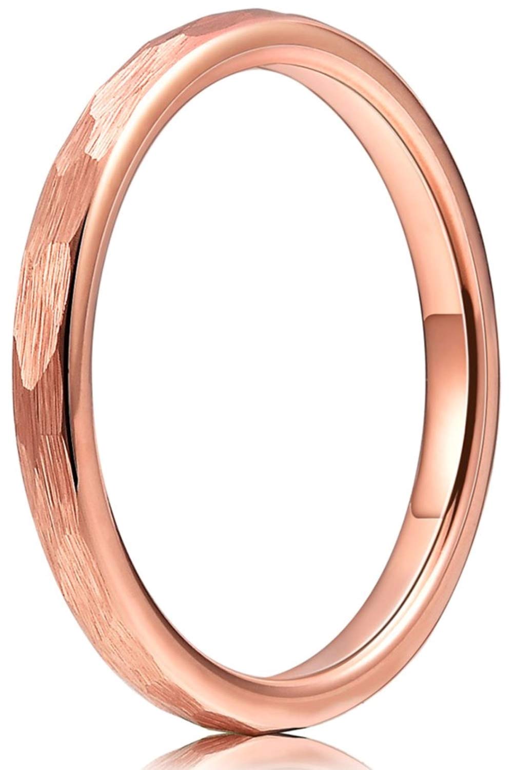 THREE KEYS JEWELRY 2mm Womens Charming Jewelry Tungsten Hammered Brushed Wedding Carbide Ring Band for Women Engagement Rose Size 9