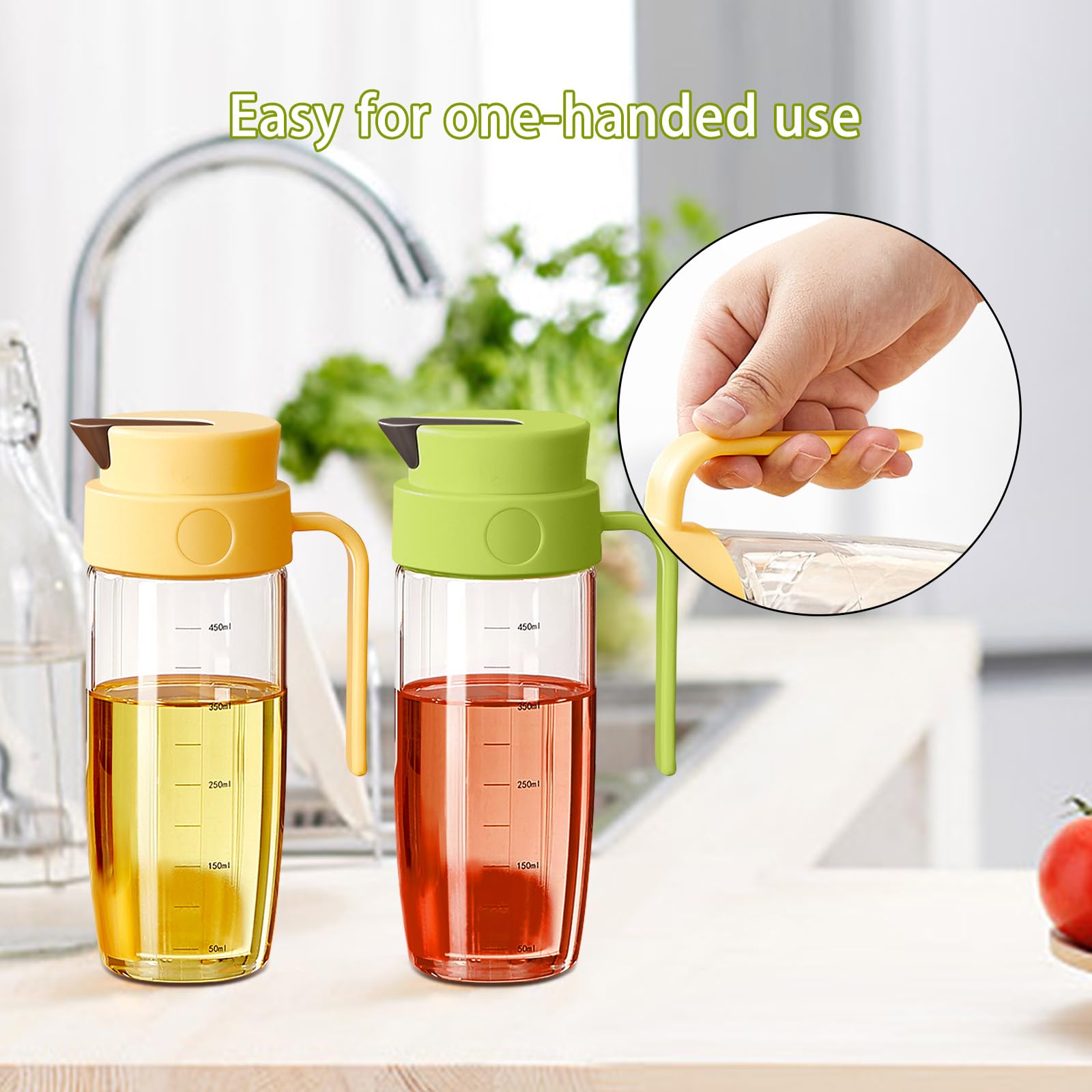 RASIEYA 2 Pack Glass Oil Dispenser Bottle for Kitchen, Auto Flip Oil and Vinegar Dispenser Set