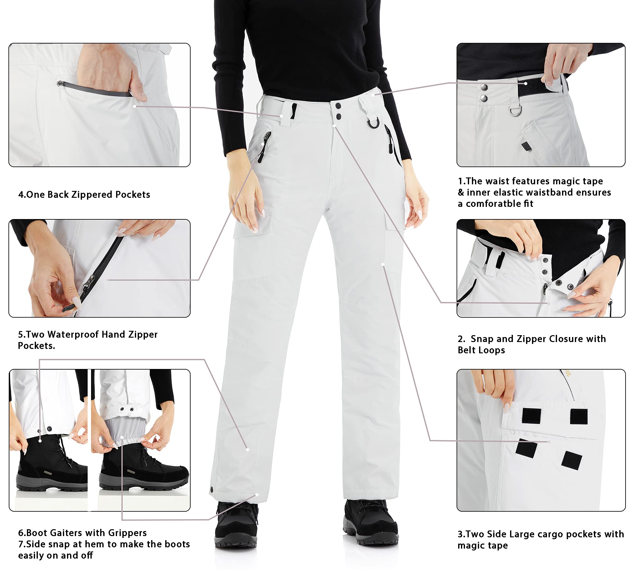 WULFUL Women's Insulated Snow Ski Pants Waterproof Winter Snowboarding Skiing Cargo Pants