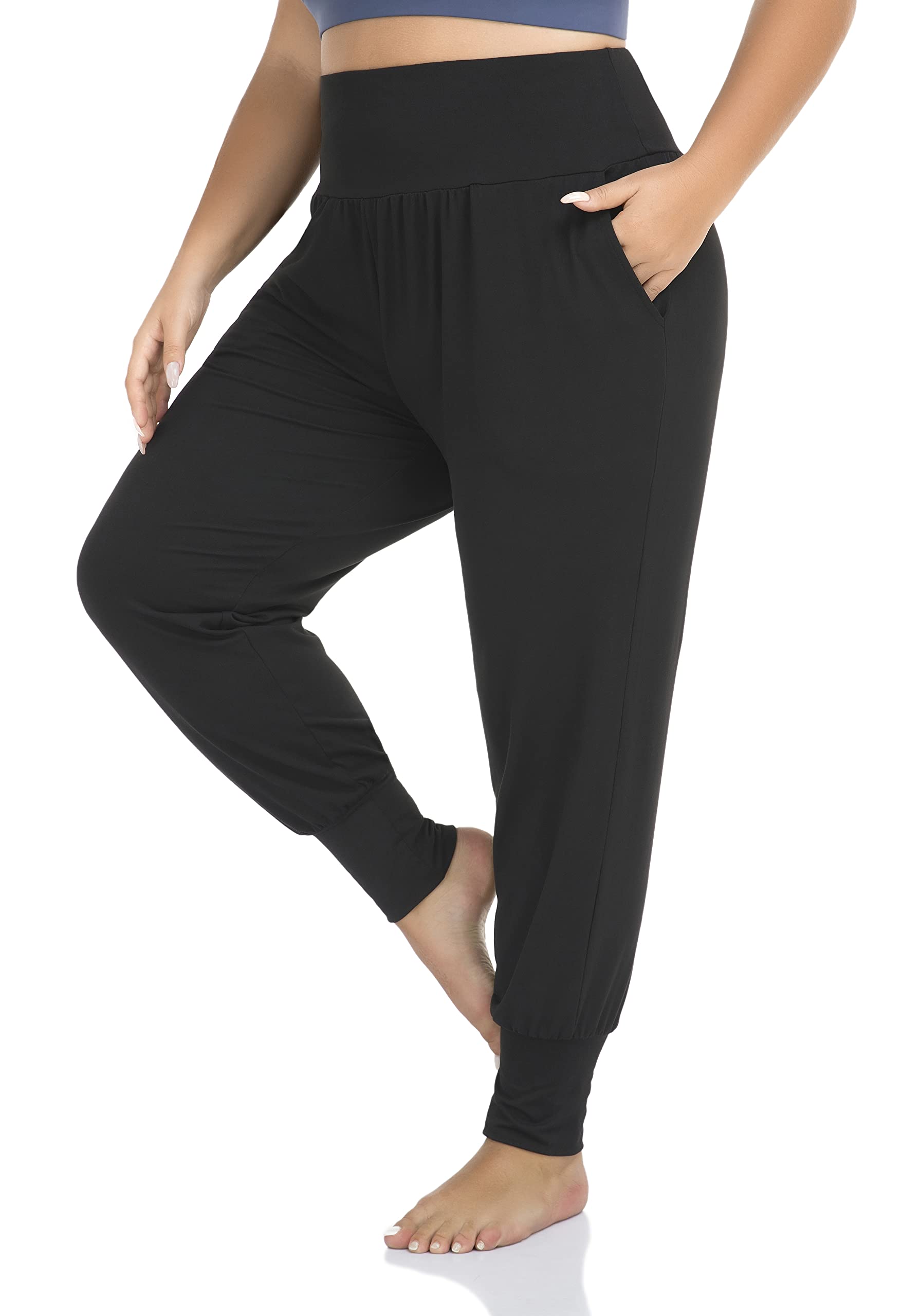ZERDOCEAN Women's Plus Size Casual Yoga Joggers Comfy Loose Workout Lounge Pants with Pockets Black 2X