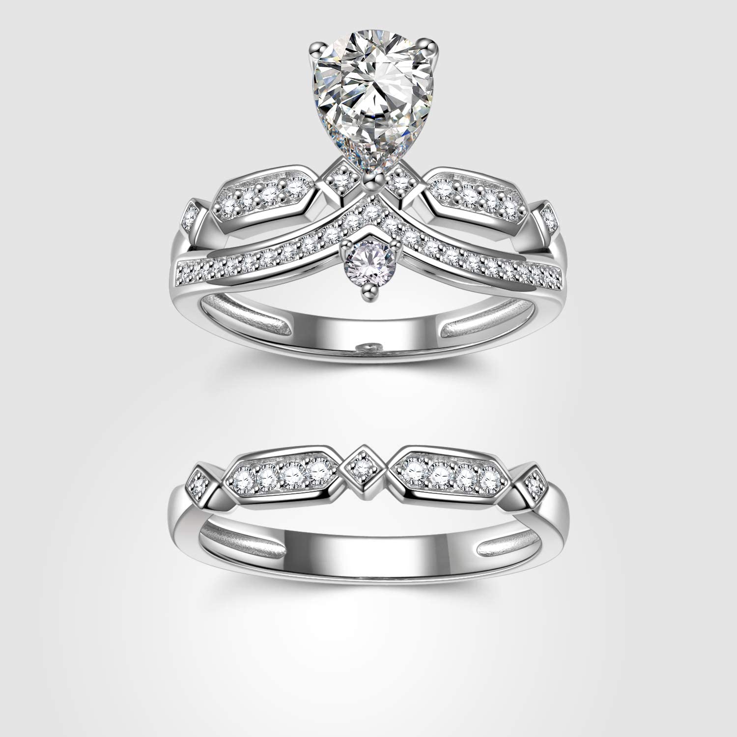 SUPRAONE 925 Sterling Silver Bridal Sets Engagement Rings for Women Cubic Zirconia Wedding Promise Rings for Bride Size 5-11