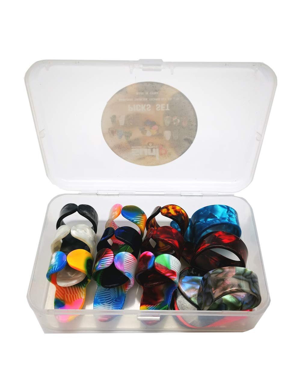 Thumb Finger Picks Plectrum With Plastic Picks Case, 1 Dozen (3 Pairs) SUNLP Celluloid Guitar thumb finger picks Mandolin Banjo thumb finger picks and Free 8pcs 0.46mm Guitar Picks (Mix Color)