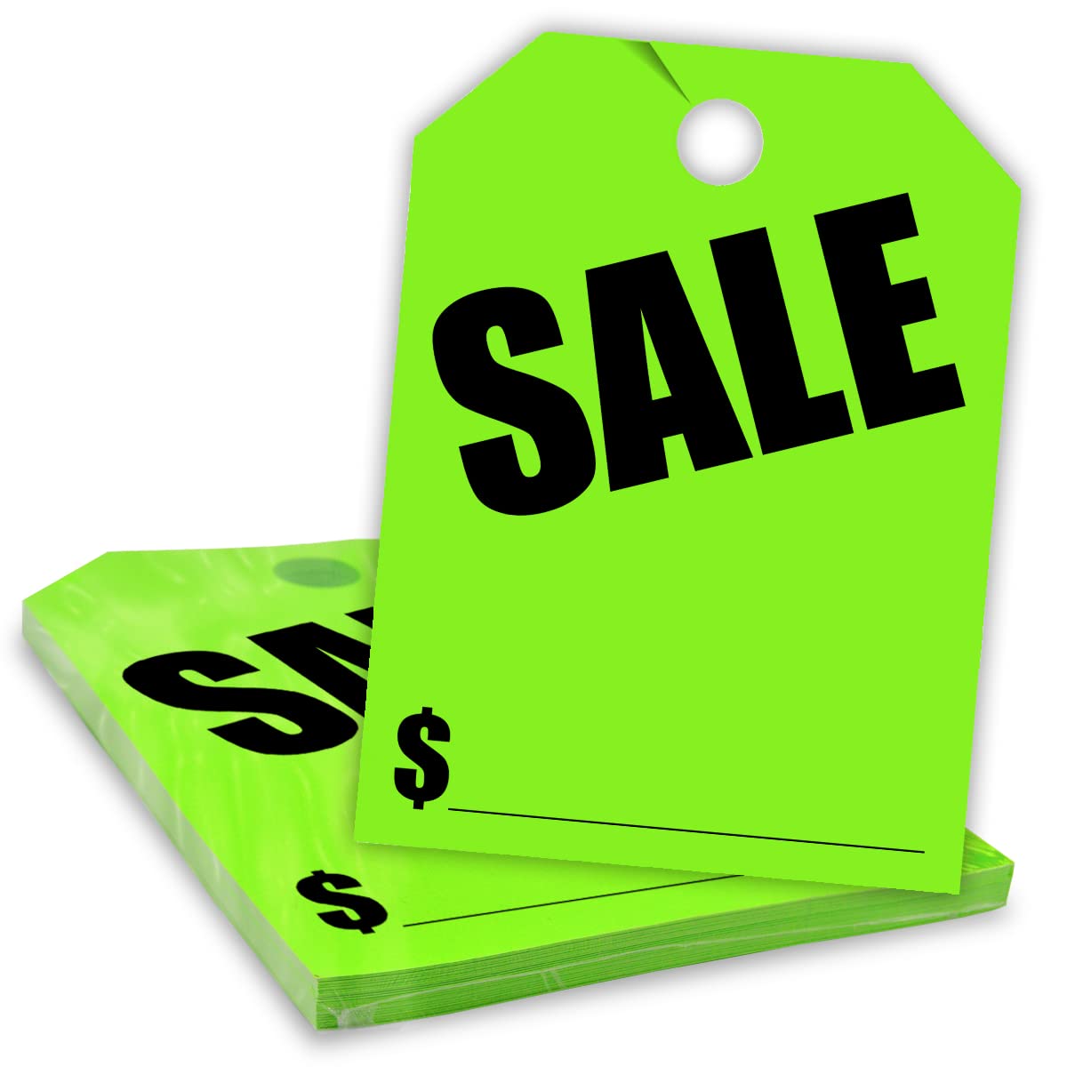 Versa Tags Sale Mirror Hang Tags- Sale Tags - Pack of 50 Sale Car Hang Tag- 8.5" X 11.5" Car Rear View Mirror Hang Tag Perfect Auto Dealership Supplies Neon Green Color