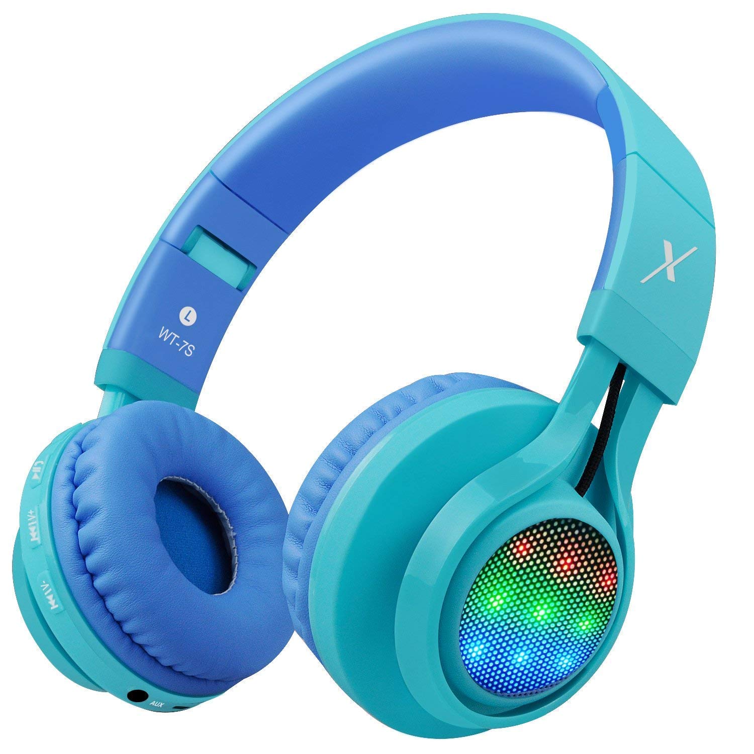 Riwbox WT-7S&RB-7S Kids Headphones Wireless, Bundle 2 Packs Foldable Stereo Bluetooth Headset with Mic and Volume Limited for PC/Laptop/Tablet/iPad (Blue&Purple)