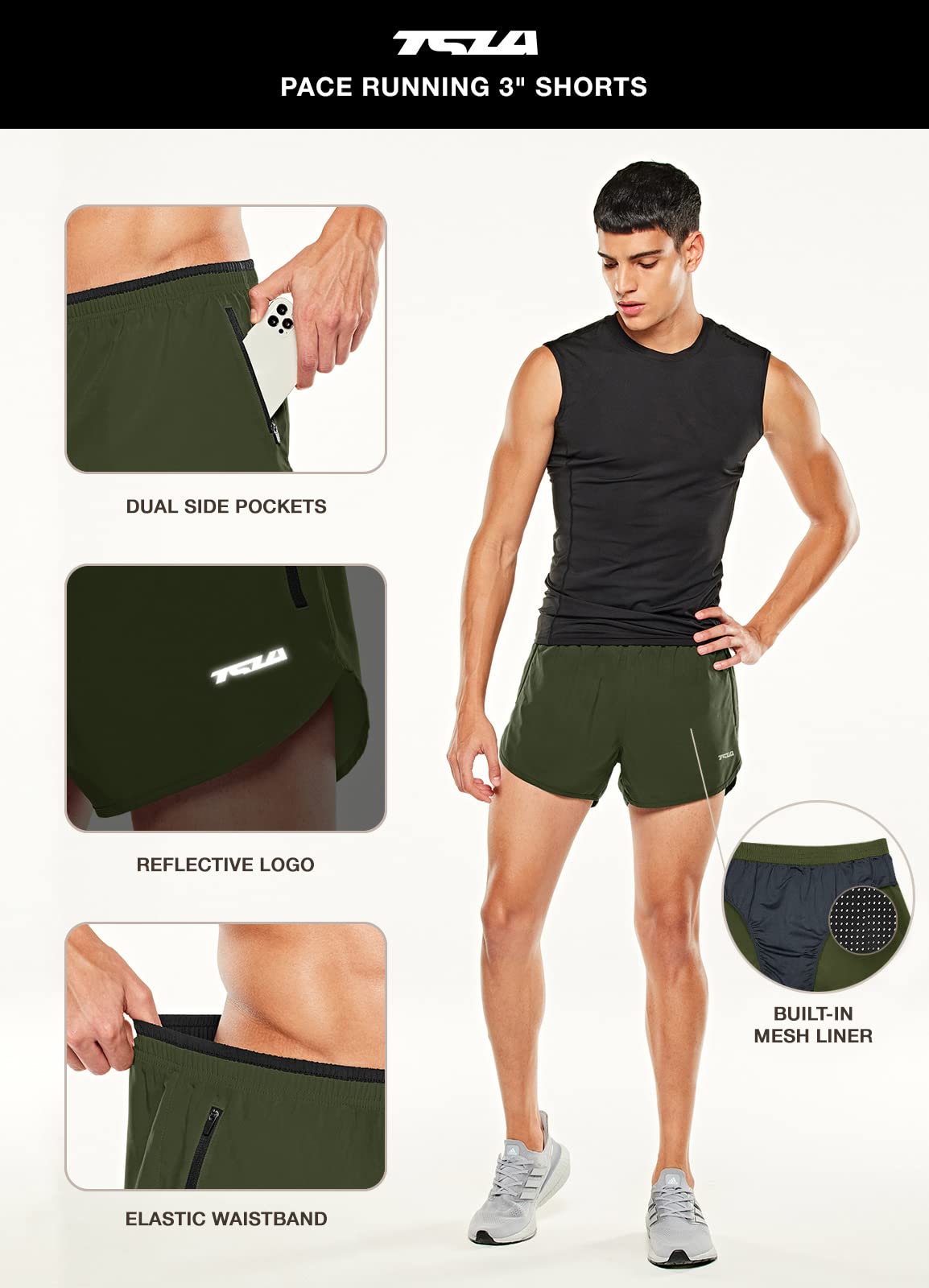 TSLA Men's Active Running Shorts, 3 Inch Quick Dry Mesh Jogging Workout Shorts, Gym Athletic Marathon Shorts, 2.5 Inch Marathon Short Black, Small