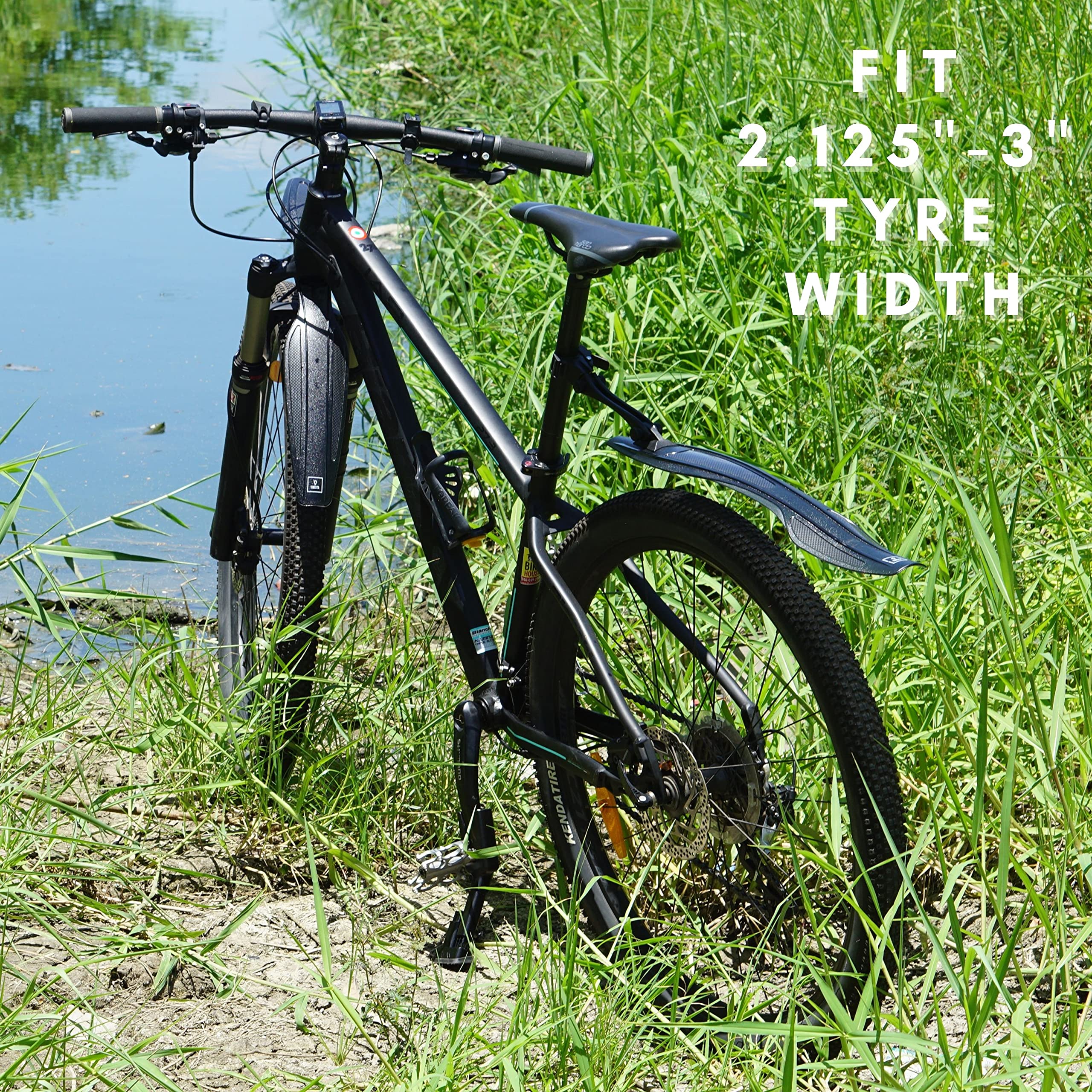 Vincta Mountain Bike Fenders - MTB Mudguard Set Includes Both Front and Rear Fenders - Adjustable & Quick Release - Fits 24"-26" Mountain Bicycle (2.125"-3" Tyre Width) - Mountain Bicycle Fender Set