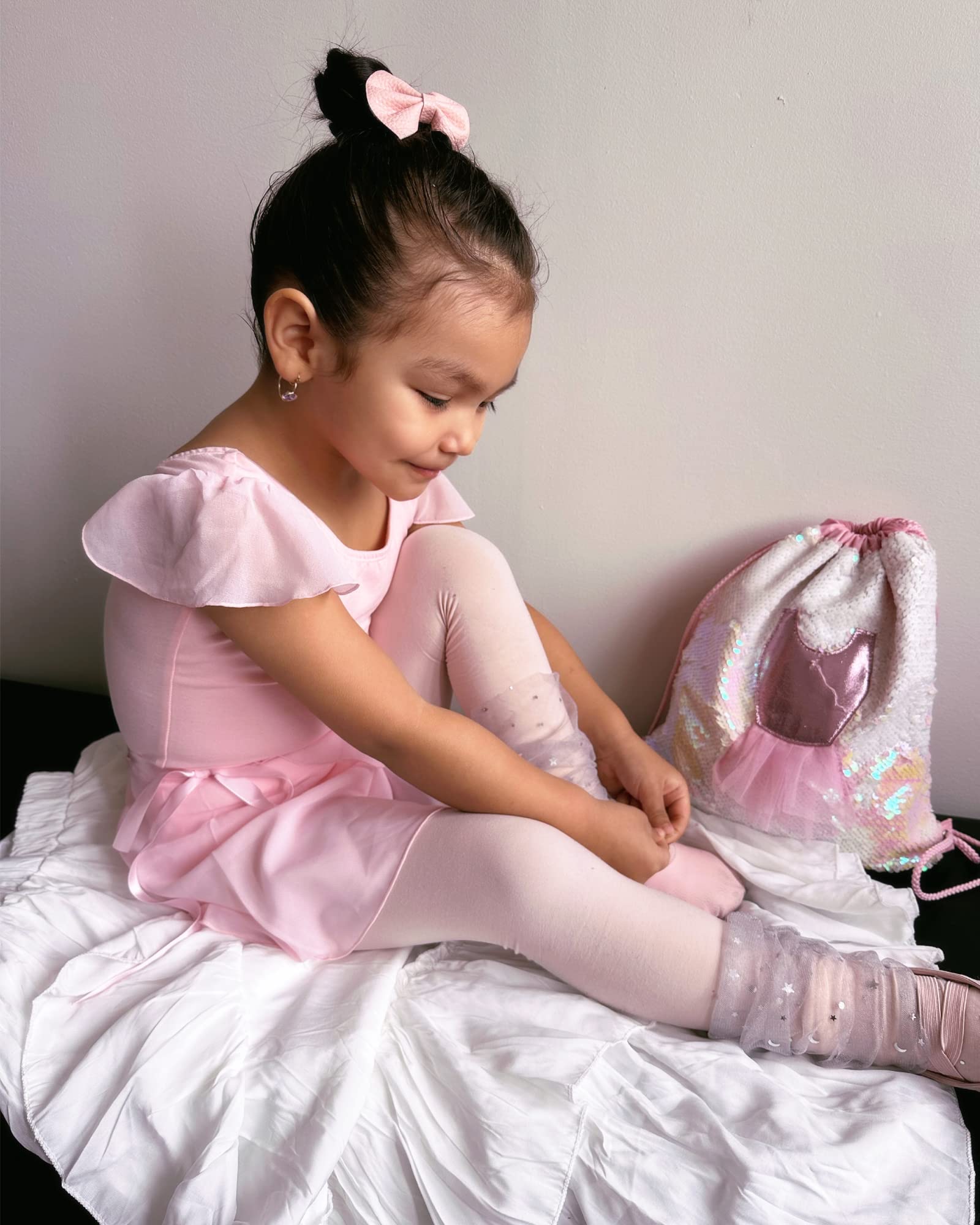 Stelle Ballet Leotards for Girls Dance Dress Outfit Combo with Skirt and Tights (Ballet Pink Ruffle Sleeve,100)