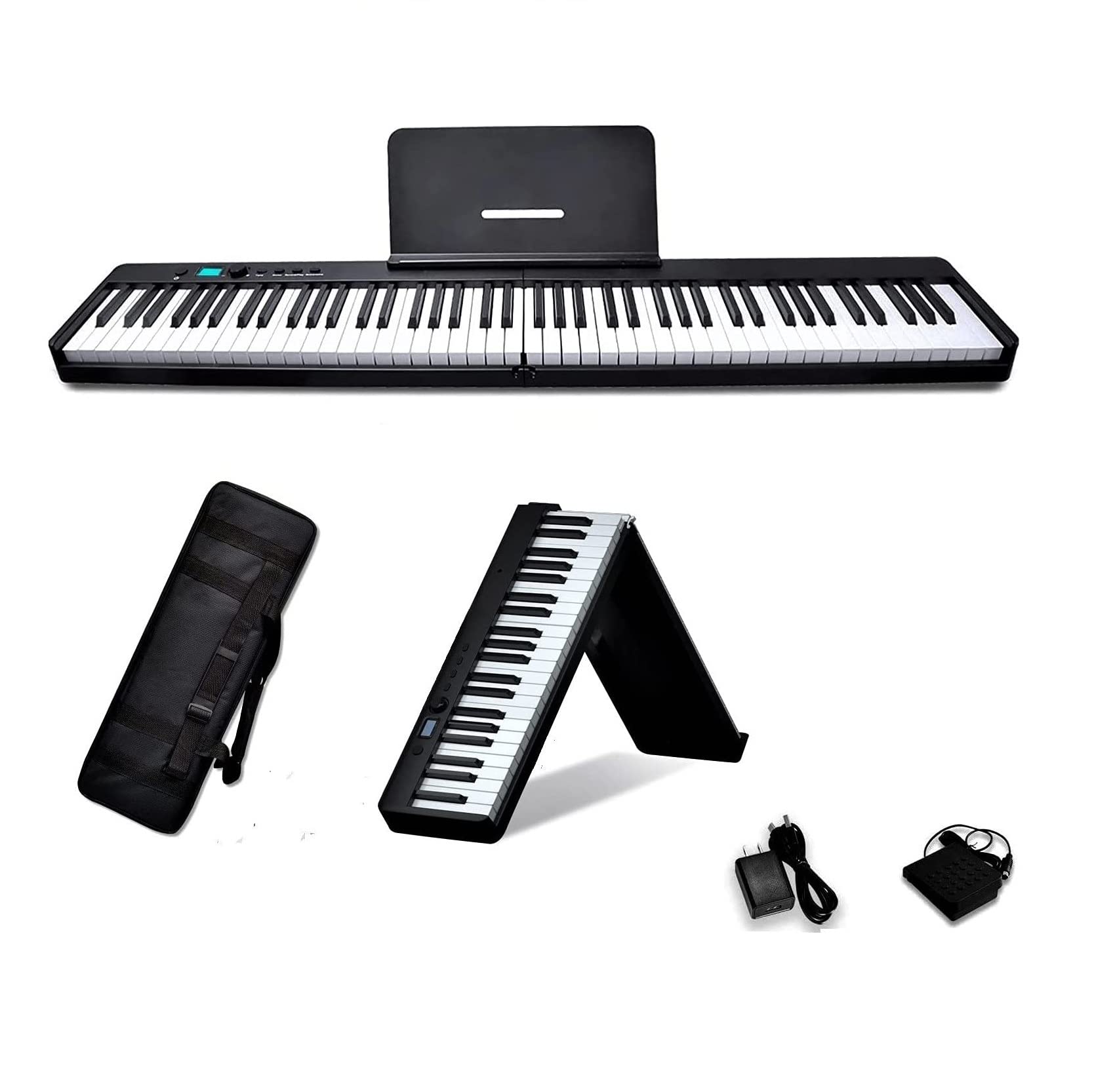 YUEQIN 88 Key Foldable Electronic Piano,Semi-Weighted Keys Piano,digital piano,Portable Electric Piano, the strength touch key,support USB/MIDI,wireless BT,Speakers,Pedal (White)