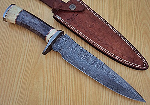 REG K-894 Handmade Damascus Steel 13.00 Inches Hunting Knife - Camel Bone Handle with Damascus Steel Guards