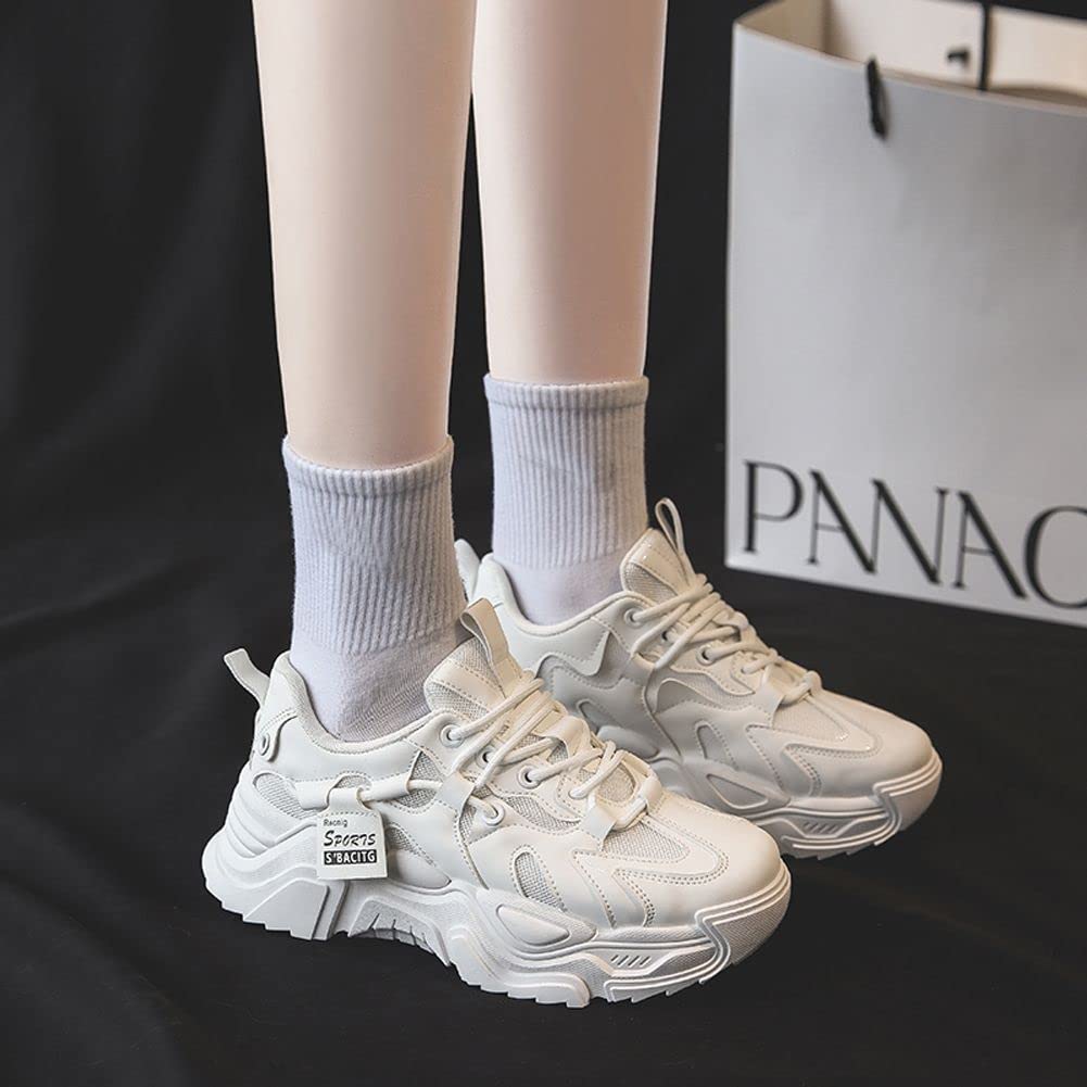 VV87 Women's Fashion Sport Breathable Mesh Platform Sneakers Casual Running Walking Shoes Size 6 White