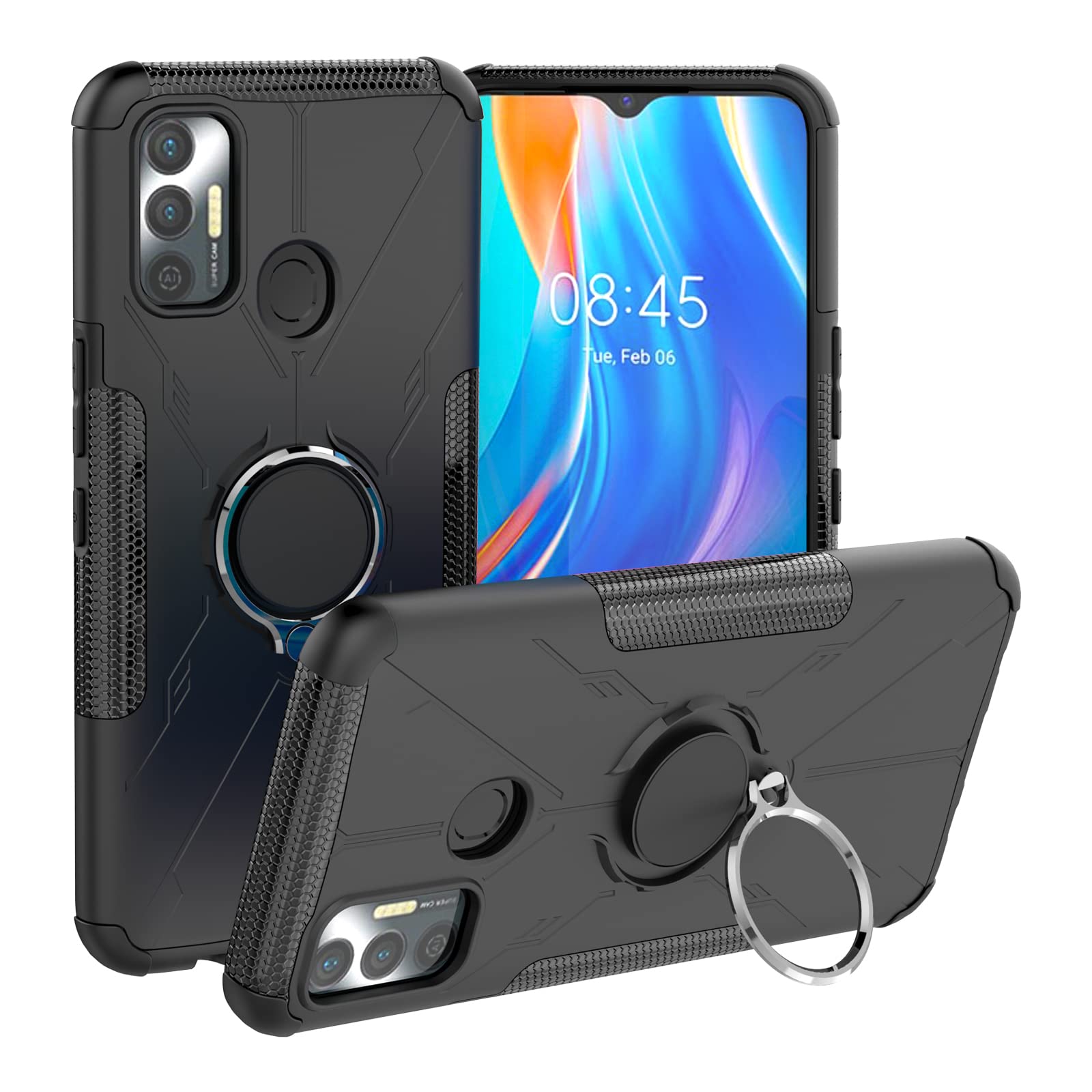 YukeTop Cover for Tecno Spark 7 Case, All-Inclusive Protection, Sturdy, Drop-Resistant, Rear Ring Holder, Cover Protection for Tecno Spark 7.(Black)