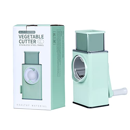 Potato Slicer Upgraded Hand Crank Vegetable Cutter Rotary Cheese Graters Multifunctional Chopper Veget Shredders Fruit Kitchen Tool with 3 Stainless Steel Drum Blades for Vegetables(Green)