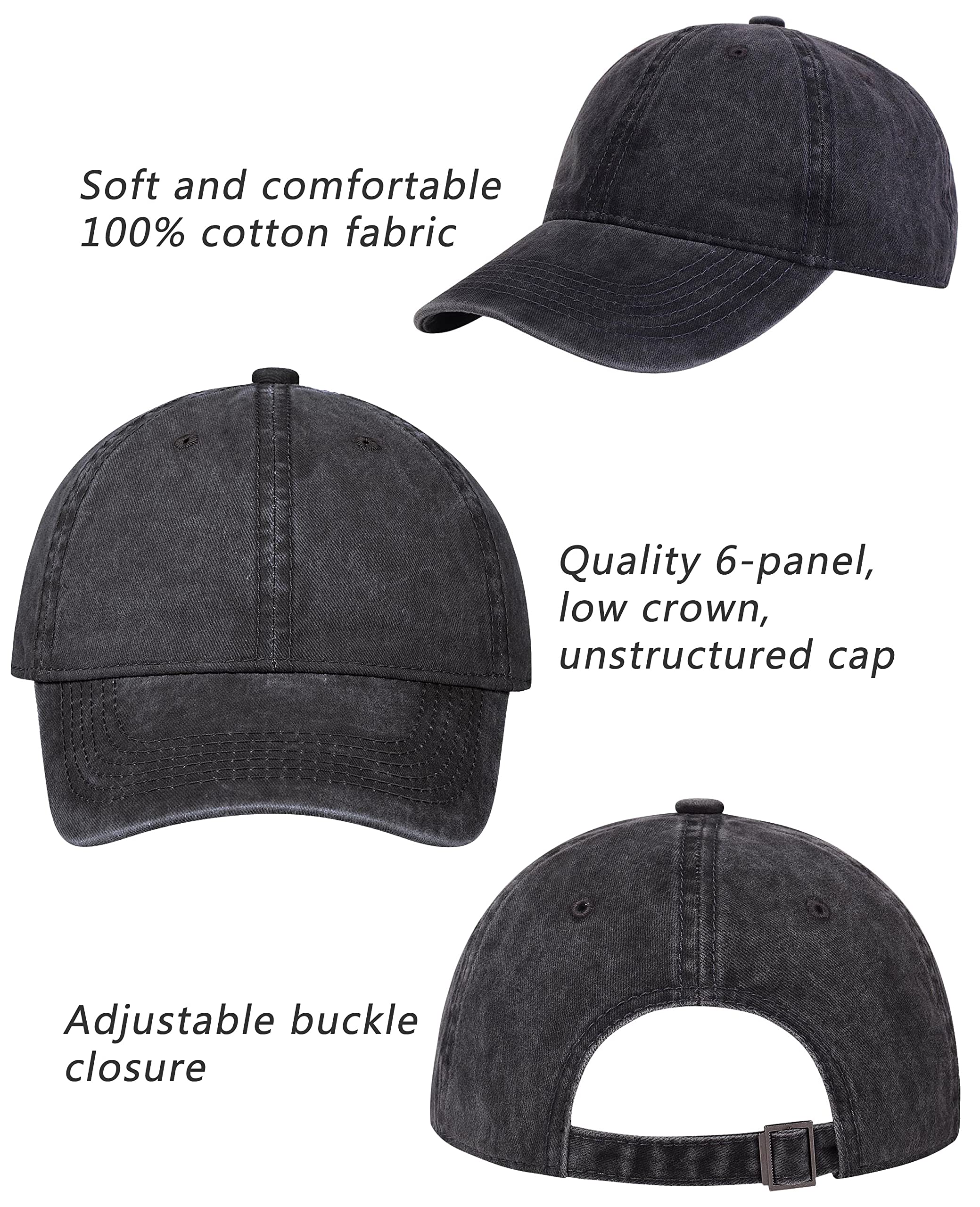 TSSGBL Vintage Cotton Washed Plain Baseball Caps Adjustable Distressed Dad Hat Men Women Unstructured Low Profile Blank Soft Summer Outdoor Ball Caps - Black
