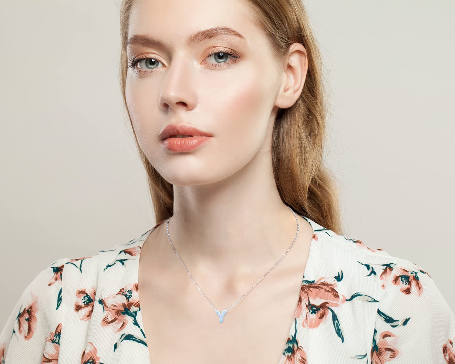 YUNKAI Opal Letter Necklaces for Women, 925 Sterling Silver Initial Necklaces, A-Z Alphabet Necklaces Birthday Gift for Her