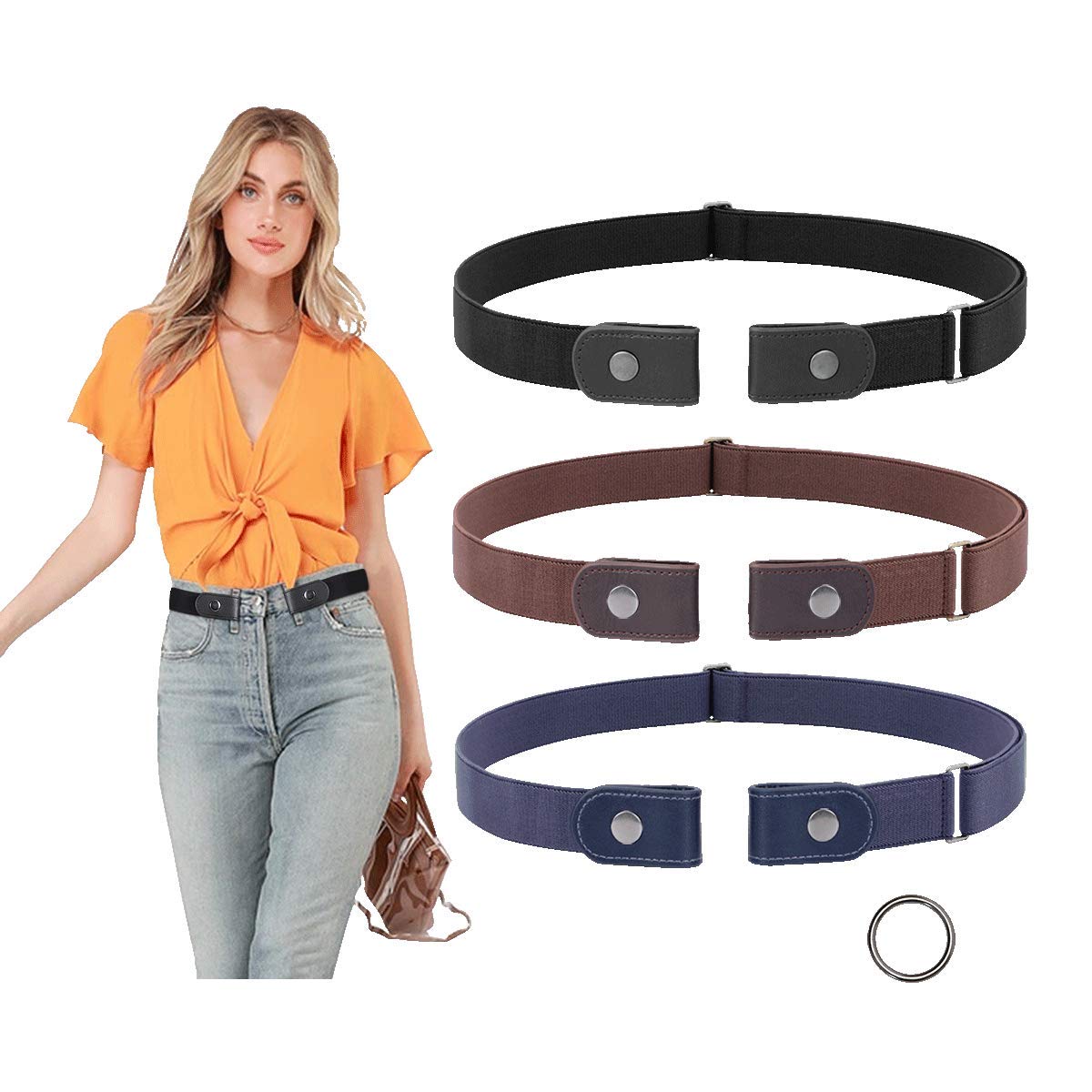 SUOSDEY 3 Pieces No Buckle Belt Women Elastic Belts Buckle Free Invisible Elastic Belt for Jeans Pants