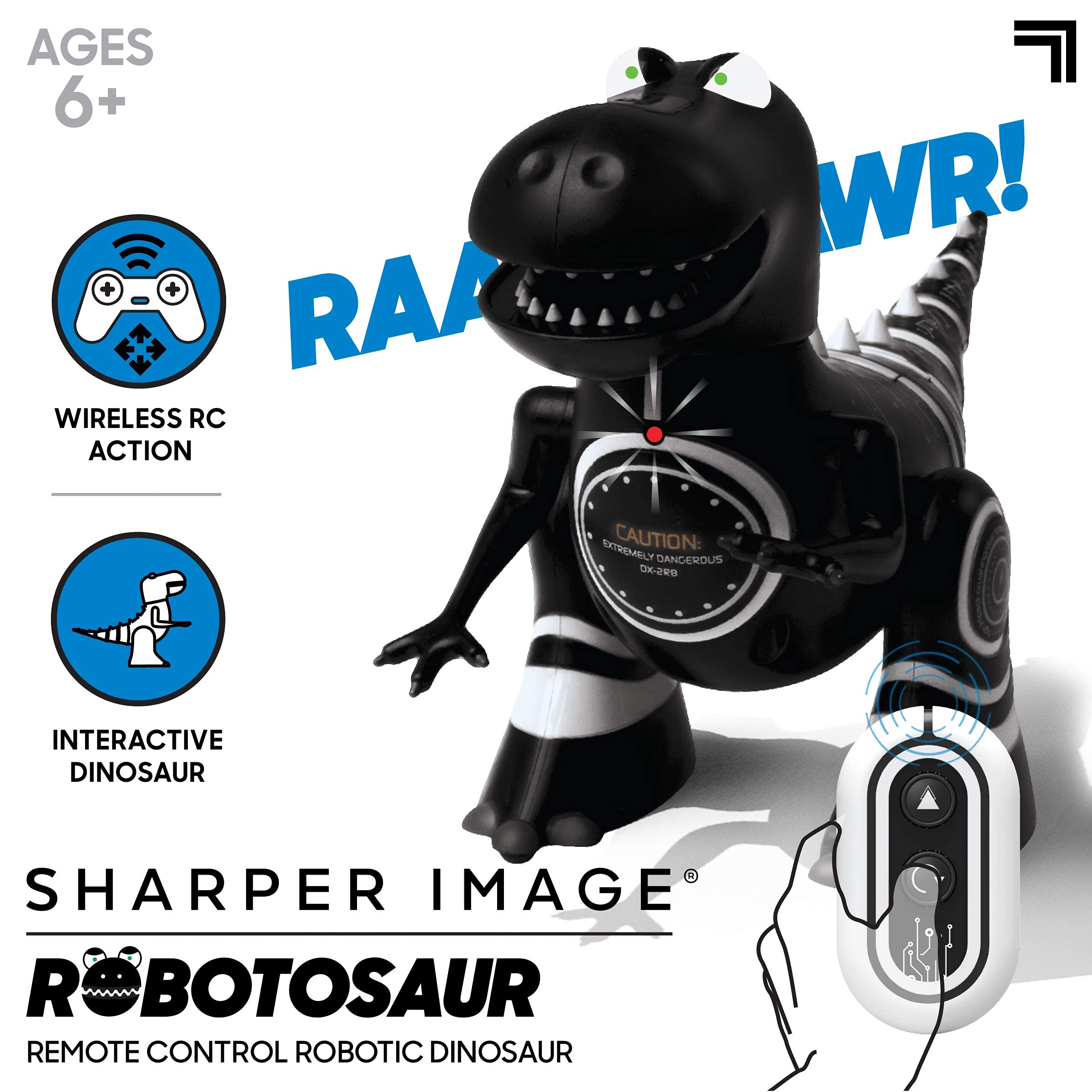 Sharper Image Remote Control Mini RC Robotosaur Dinosaur Toy for Kids, Miniature Futuristic Sci-Fi Robot T-Rex Moving Action Figure with Infrared Technology, Battery Operated Black Body