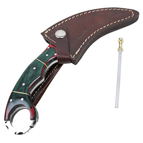 TheBoneEdge 8.5" Damascus Steel Hunting Knife Wood Handle with Leather Sheath