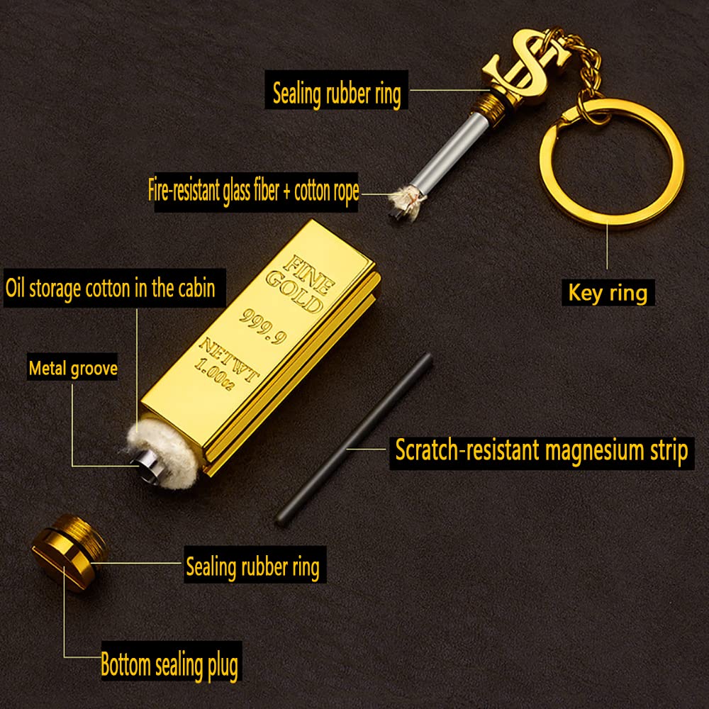 Permanent Flint Keychain,10000 Times Reusable Keychain Match, Keychain Lighter Waterproof Match,oil lighter, Cool Lighters, EDC Emergency Matchstick Survival(NOT OIL INCLUDED)