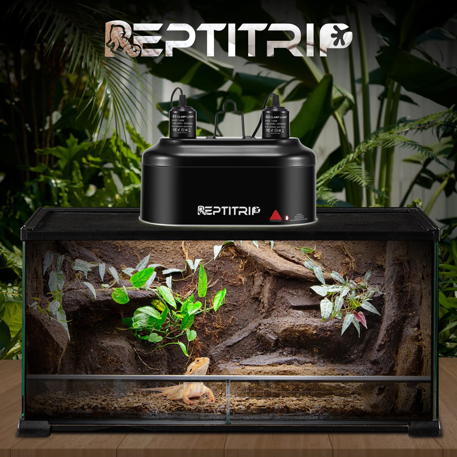 REPTITRIP Dual Reptile Light Fixture, Suitable for Reptile Heat Lamp and UVB Reptile Light, Maximum 150W, Reptile Lighting Accessories, Improve UVB and Heat Lamp Performance E26 Socket