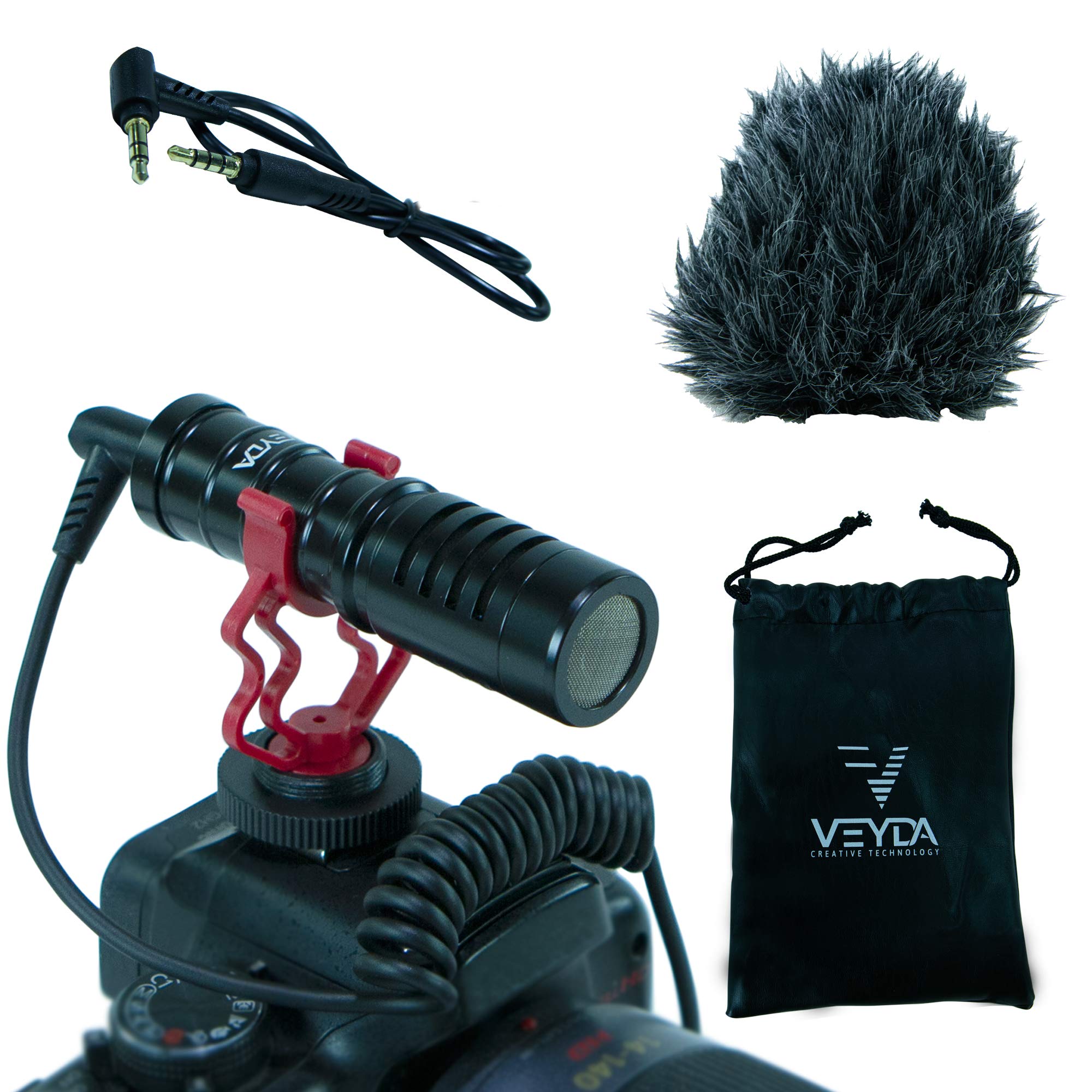VEYDA VD-SG1 Shotgun Mic for Mirrorless/DSLR Camera Works with iPhone and Android Smartphones Microphone Compatible with Canon EOS, Nikon, and Sony Includes Shock Mount & Deadcat Windscreen