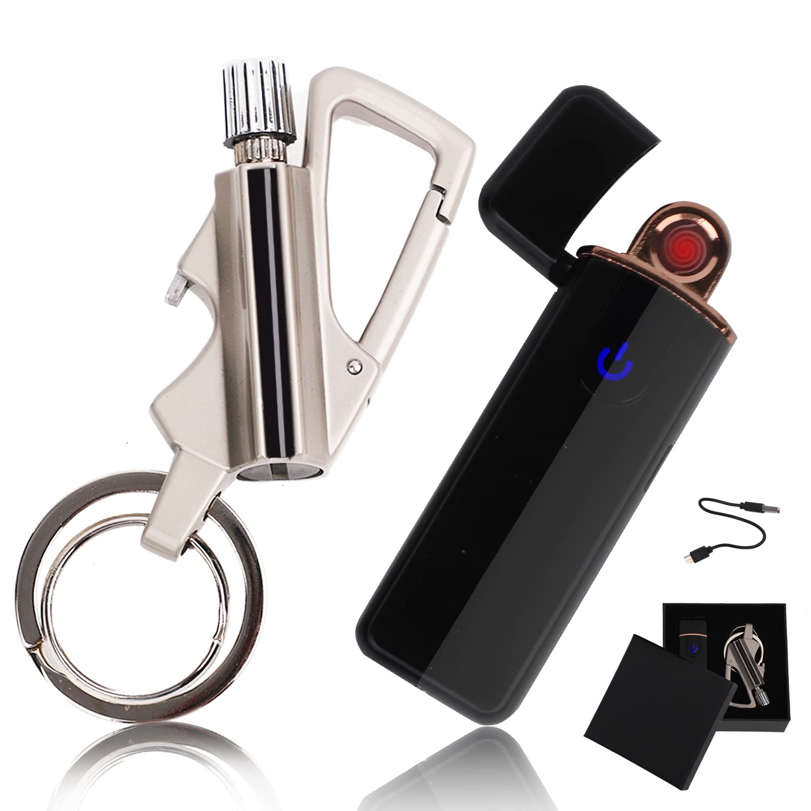 Permanent Match Keychain & Electric Lighter Set,Waterproof Forever Match Survival Fire Starter Stricker Keychain Lighter