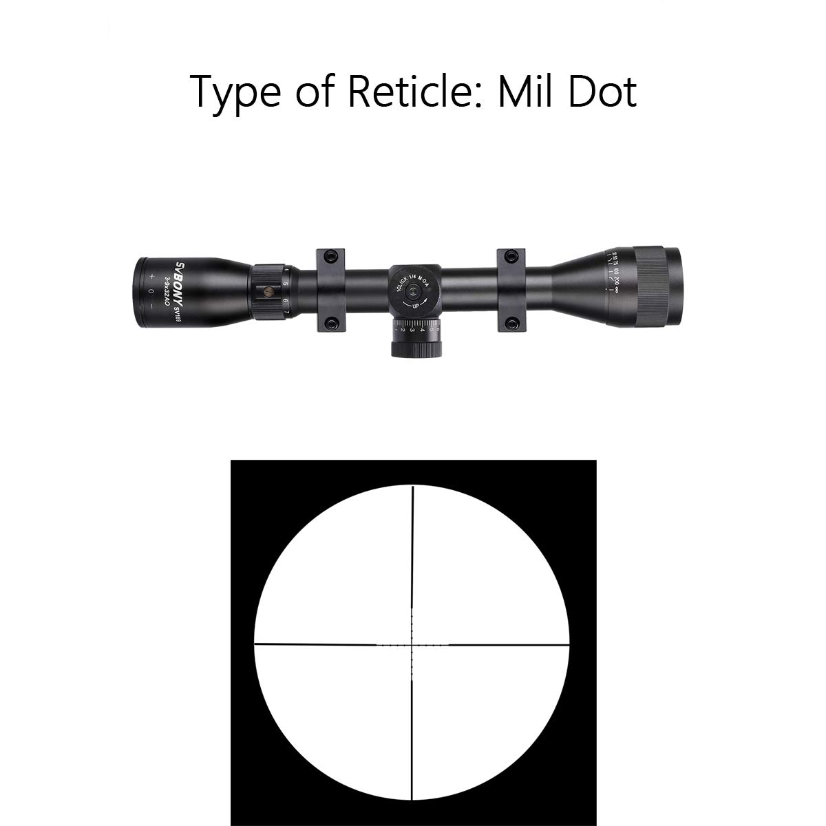 SVBONY SV169 Rifle Scope 3-9x32 AO, Hunting Rifle Scope, Mil Dot Reticle, Spring Loaded Instant Zero Resets Turrets, 7mm Sunshade, IPX6 Waterproof, Shockproof, 20mm Rail Mount for Picatinny Rail