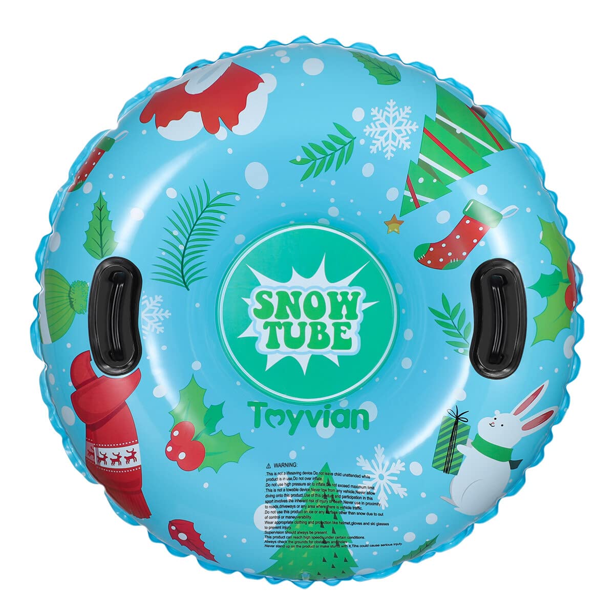 Toyvian Winter Snow Tube Inflatable Sled Snow Ring with 2 Smooth Safety Hhandles for Kids and Adults