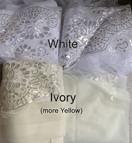 U-Hotmi Long Wedding Veil Lace Sequins Edge Cathedral Wedding Bridal Veil with Metal Comb, Ivory