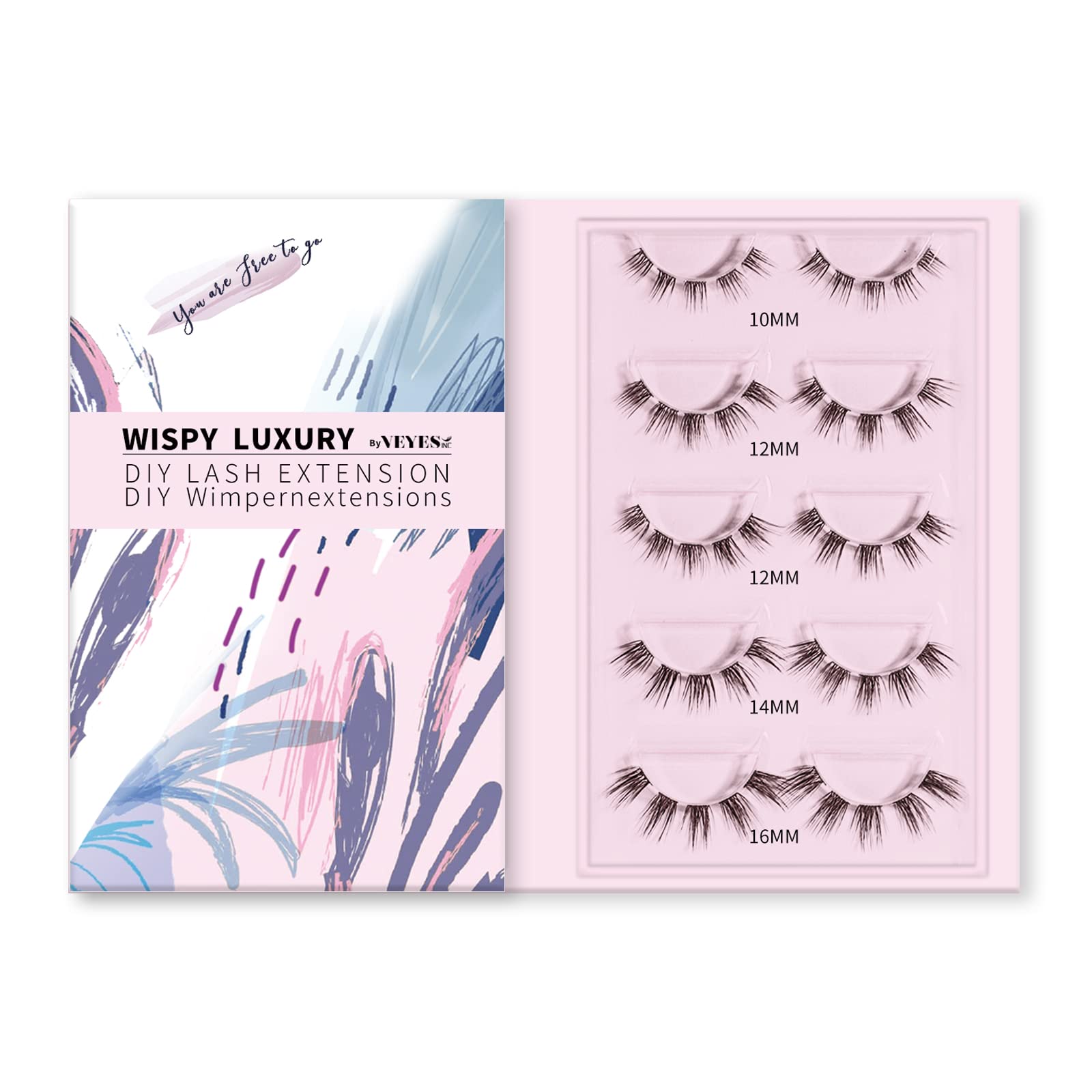 VEYES INC Cluster Lashes. Wispy & Soft DIY Eyelash Extensions, Individual Eyelashes that Look Like Extensions, D curl 10-16mm Mixed Length, 5 Pairs/Tray (LC-35).