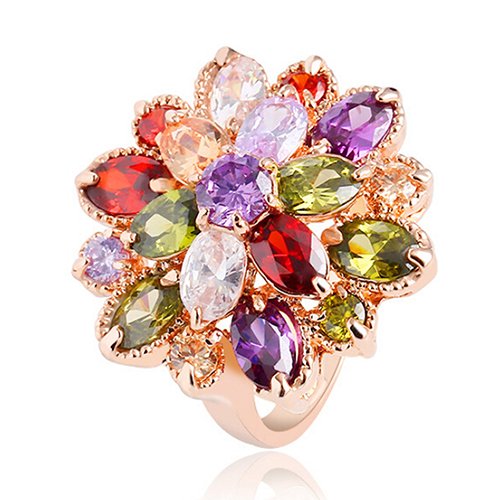 super1798 Lady's Alloy Ring Cubic Zirconia Colorful Crystal Flower Statement - US 9