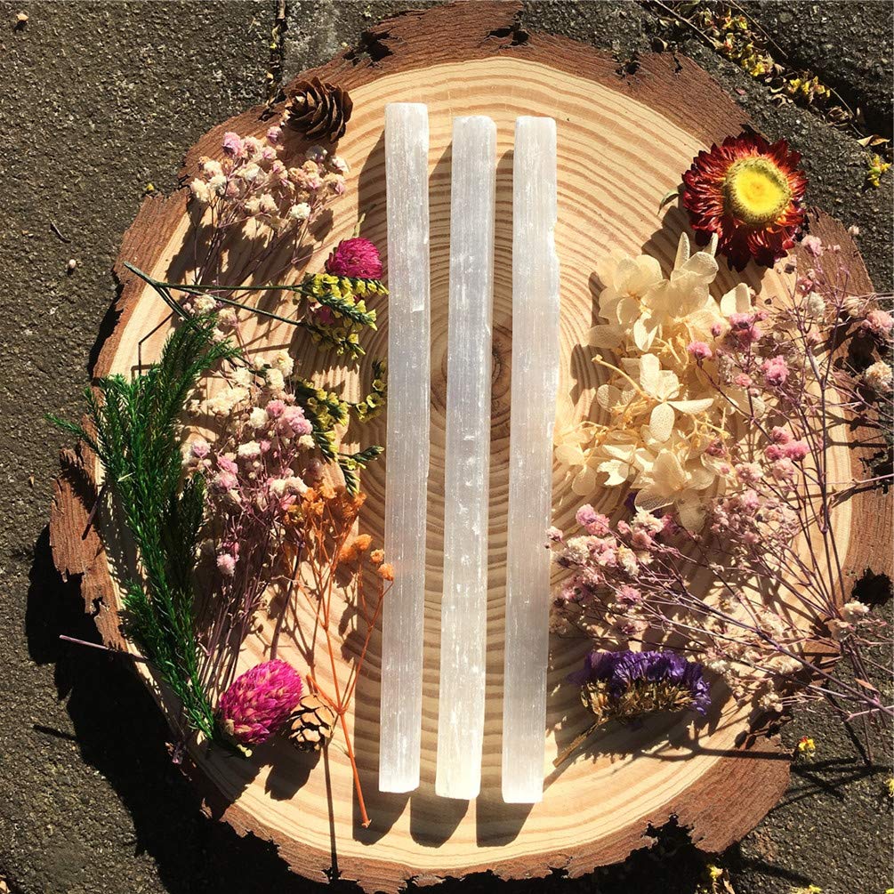 Zenkeeper Selenite Sticks Large 3 Pcs, Natural Selenite Rough Crystal Wands for Reiki Chakra Good Luck Protection and Healing Home Decor