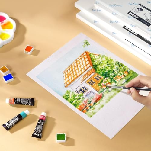Paul Rubens 60 Sheets Watercolor Paper, Cold Press 50% Cotton&140lb /300gsm Acid-free Bulk White Paper for Artists, Students & Adults(7.68 * 5.31 inch)