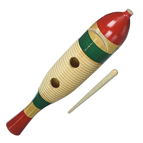 Performance Plus Guiro Puerto Rican Style, Hand Painted Wooden Fish Shaped with Scraper, inch (GR1)