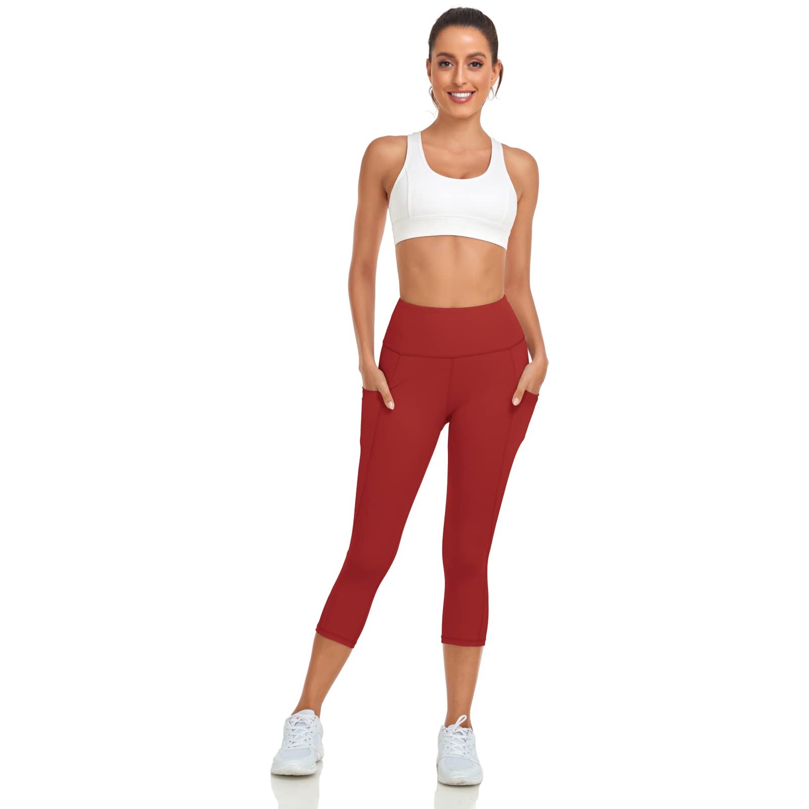 UURUN High Waisted Leggings for Women, Mesh Yoga Pants with Pockets, Tummy Control, Squat Proof, for Workout, Running, Stone Blue, L