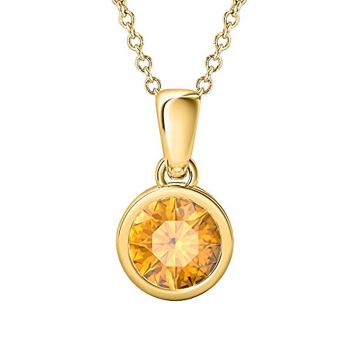 SVC-JEWELS 7mm 2.60Ctw Round Cut Created Citrine 14k Yellow Gold Plated Bezel Set Cross Pendant for Women's