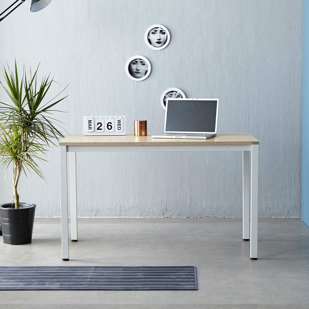 SOFSYS 47.2" Multi-Functional Computer Desk Workstation Table, Industrial Home Office Design for Writers, Video Gaming, Designers and Entrepreneurs, Large Desktop with Metal Frame, Oak/White