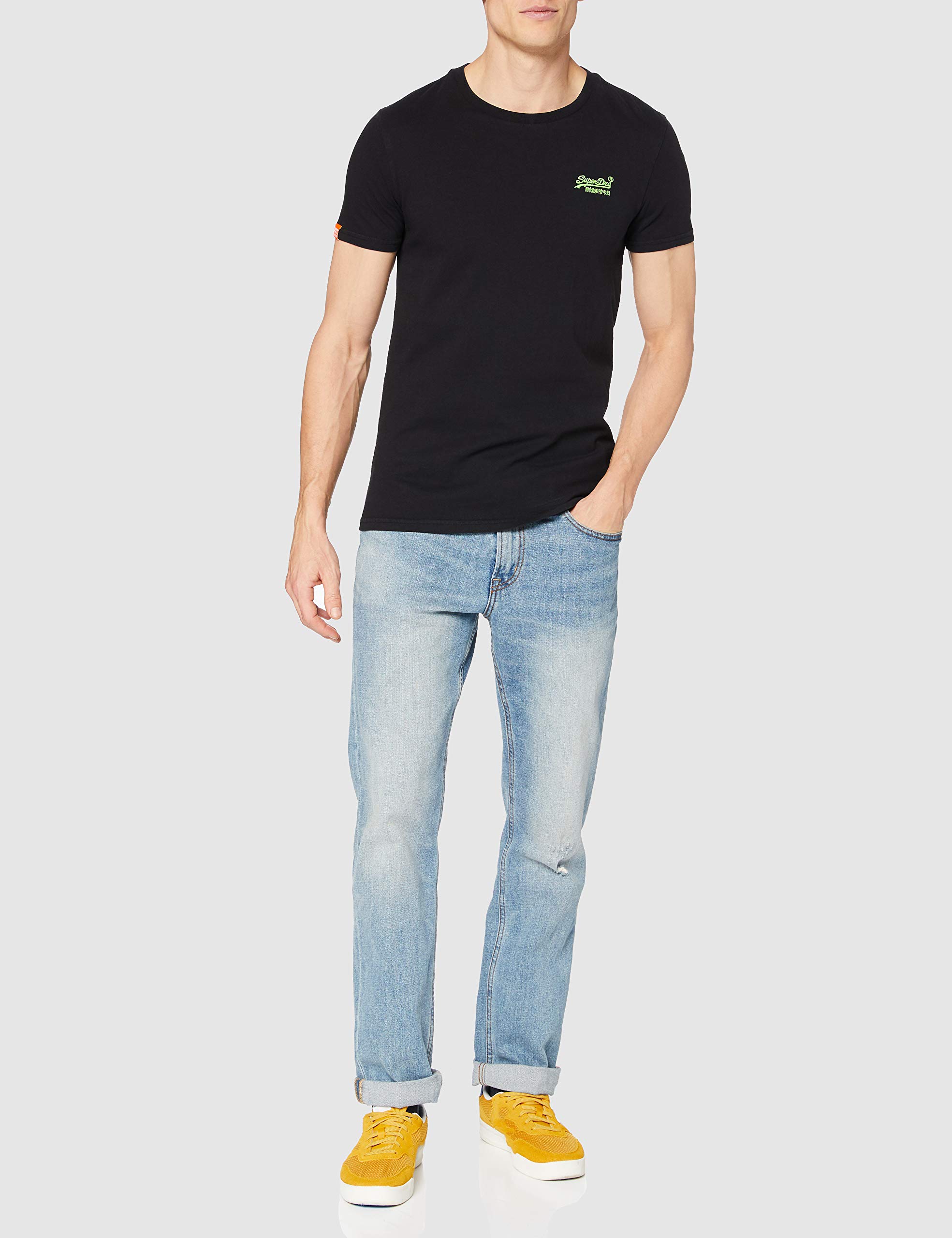Superdry Mens Organic Cotton Neon Lite T-Shirt, Slim Fit, Short Sleeves Black Size M