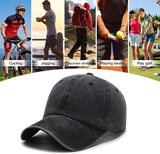 Waldeal Men's Baseball Cap Girl Dad Embroidery Vintage Distressed Unconstructed Hat-Black